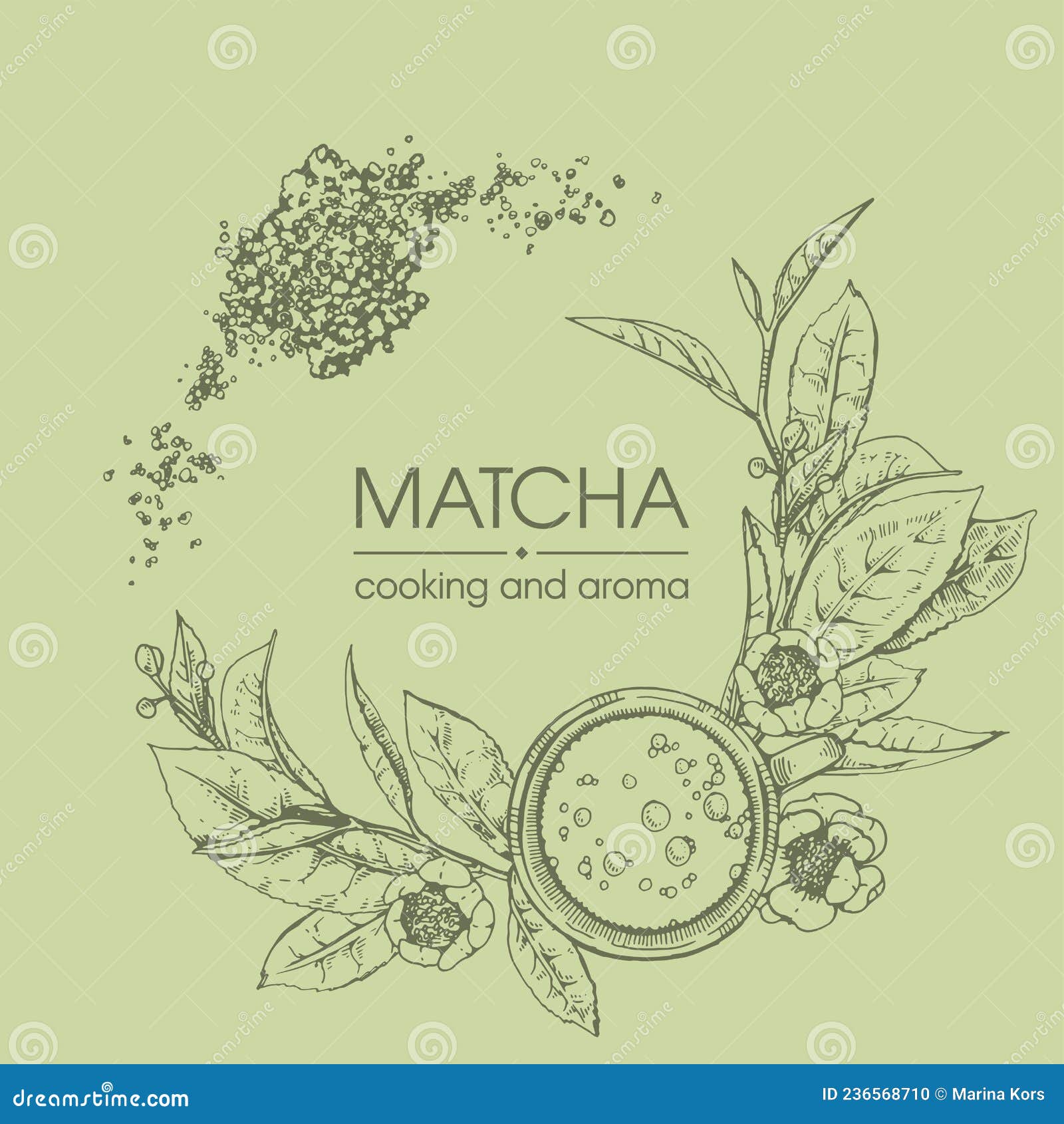 Hand-drown Sketch Matcha Cooking and Aroma. Stock Illustration ...