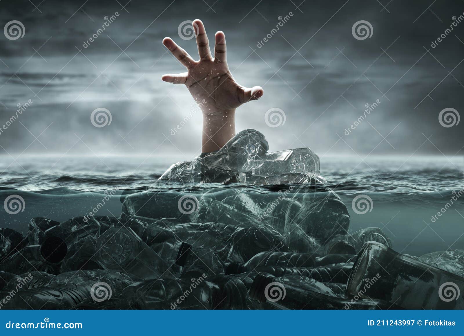 Hand Drowning Abstract Blue Background With Gold Spots Stock Photo ...