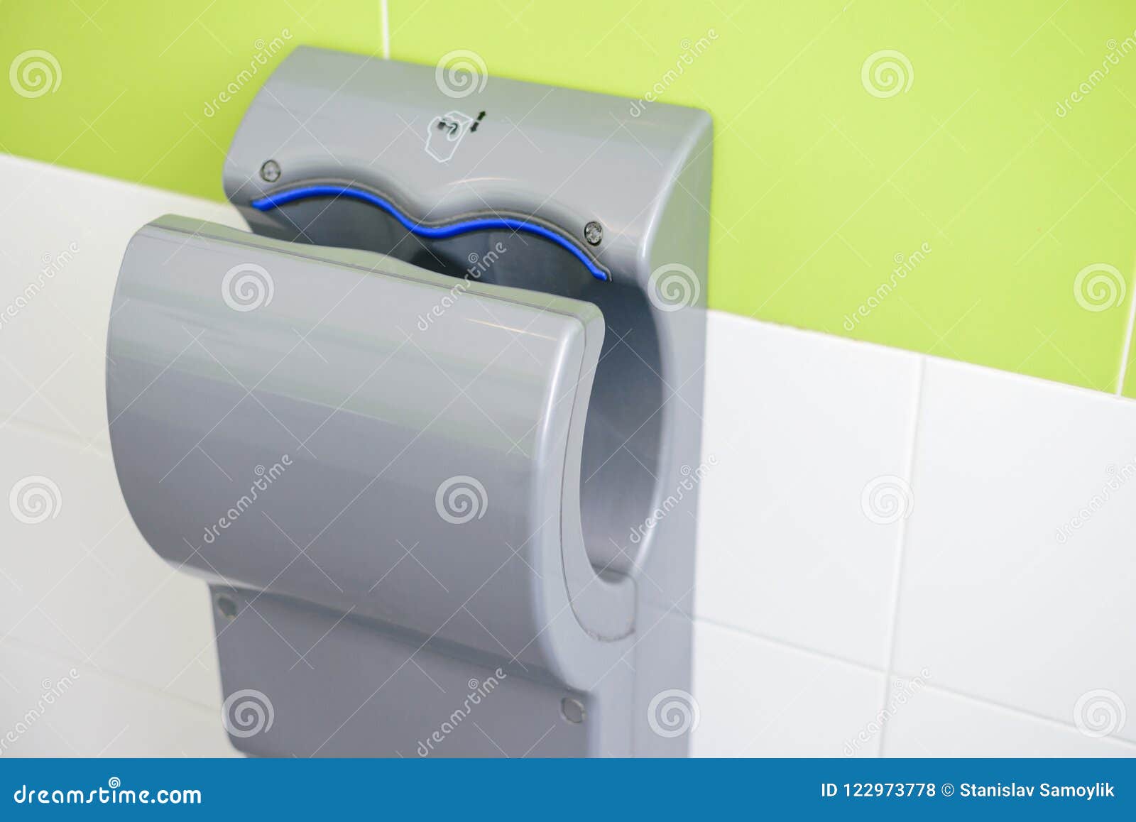 Hand Dryer in Public WC, Closeup Stock Photo - Image of public, blow ...