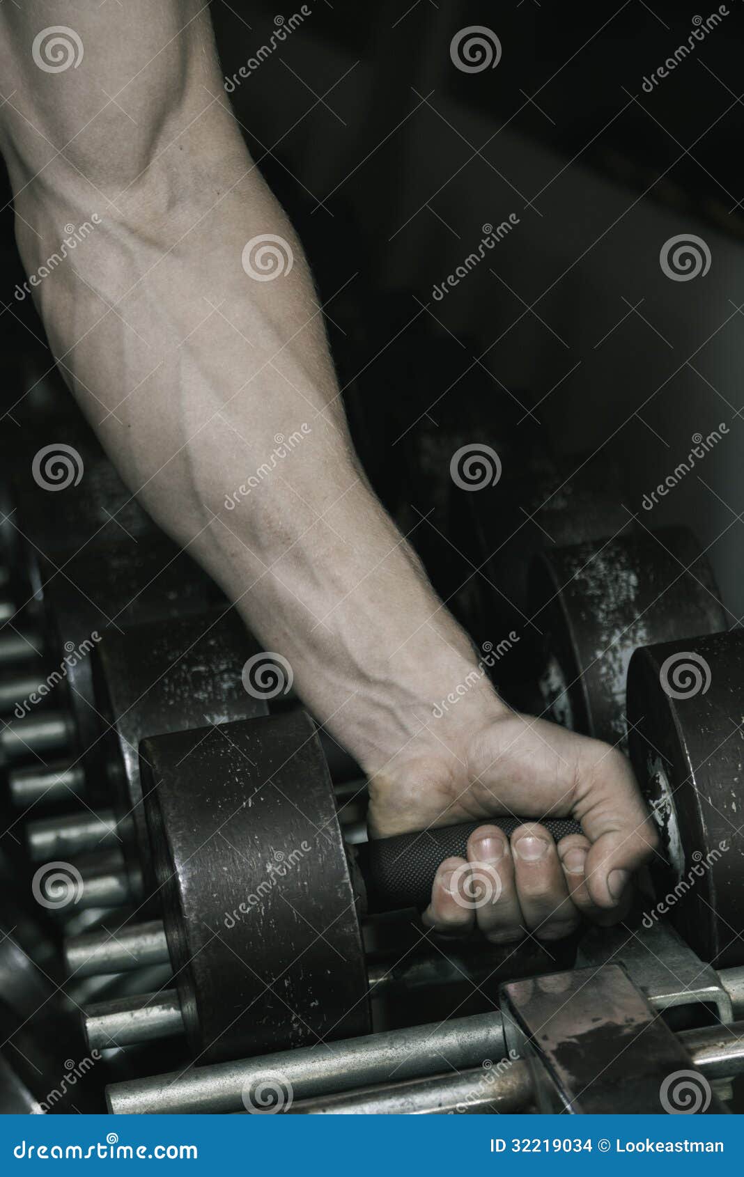 Hand on dumbbells stock photo. Image of male, weights - 32219034