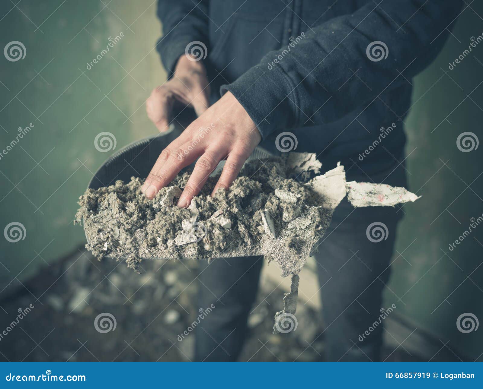 Hand with Dustpan Full of Rubble Stock Image - Image of rubble, people ...