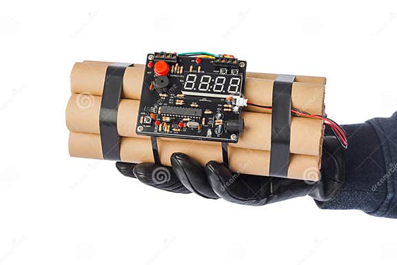 Hand with dynamite bomb stock photo. Image of blast - 129743340