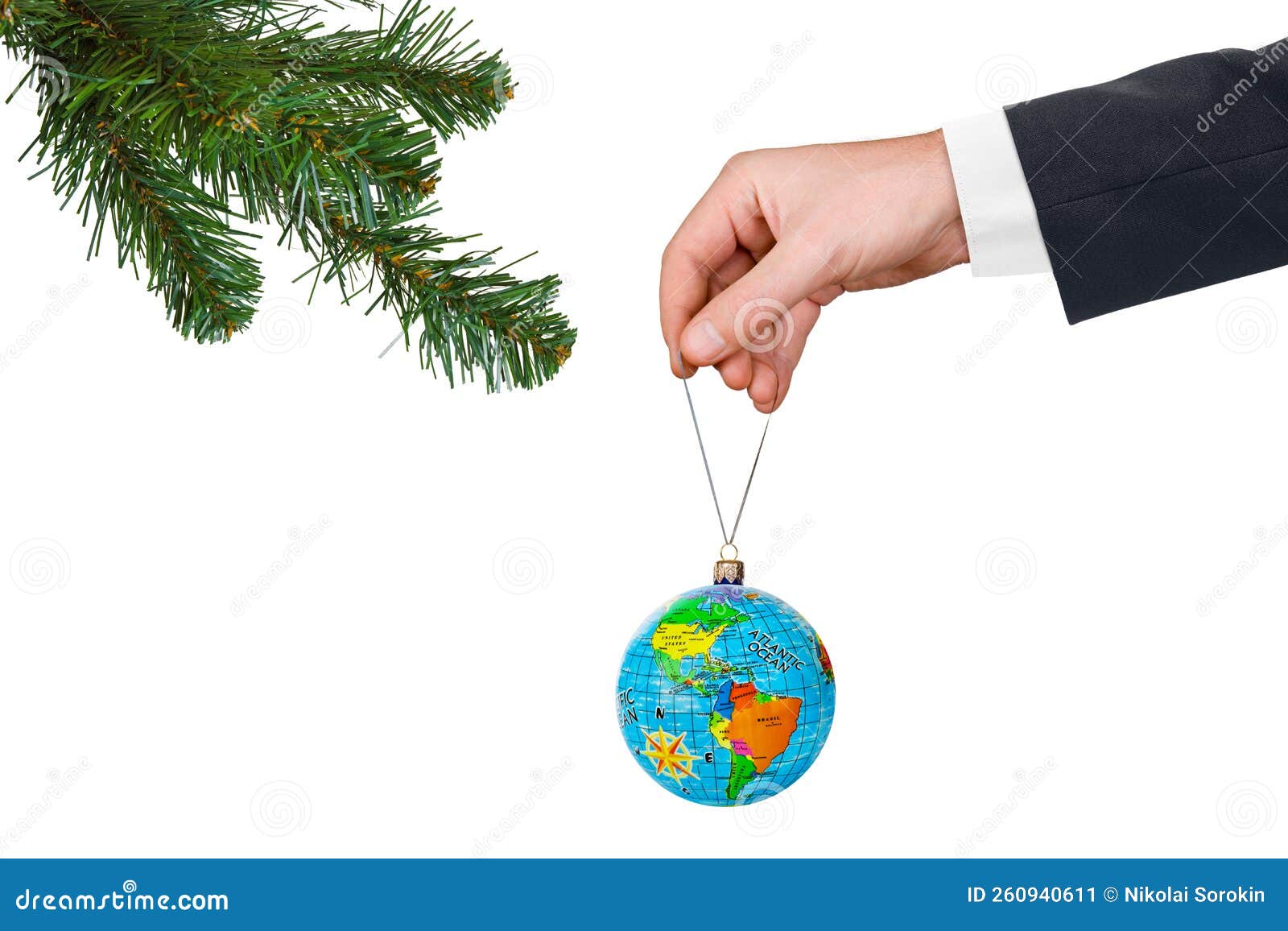 Hand with Earth and Christmas Tree Stock Image - Image of gift ...