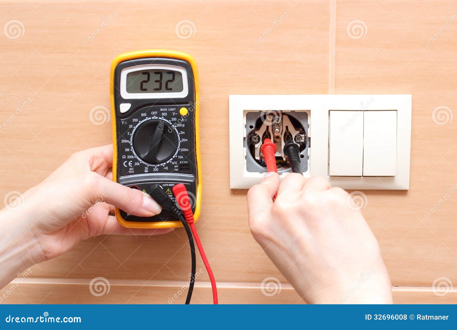 Hand Electrician Checking Voltage Stock Photo - Image of measurement ...