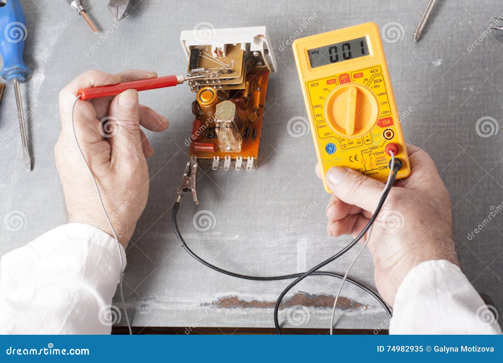 Hand of Electrician with Multimeter Probe at Electrical Switchgear ...