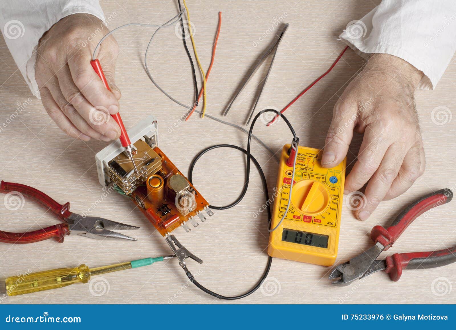 Hand of Electrician with Multimeter Probe at Electrical Switchgear ...