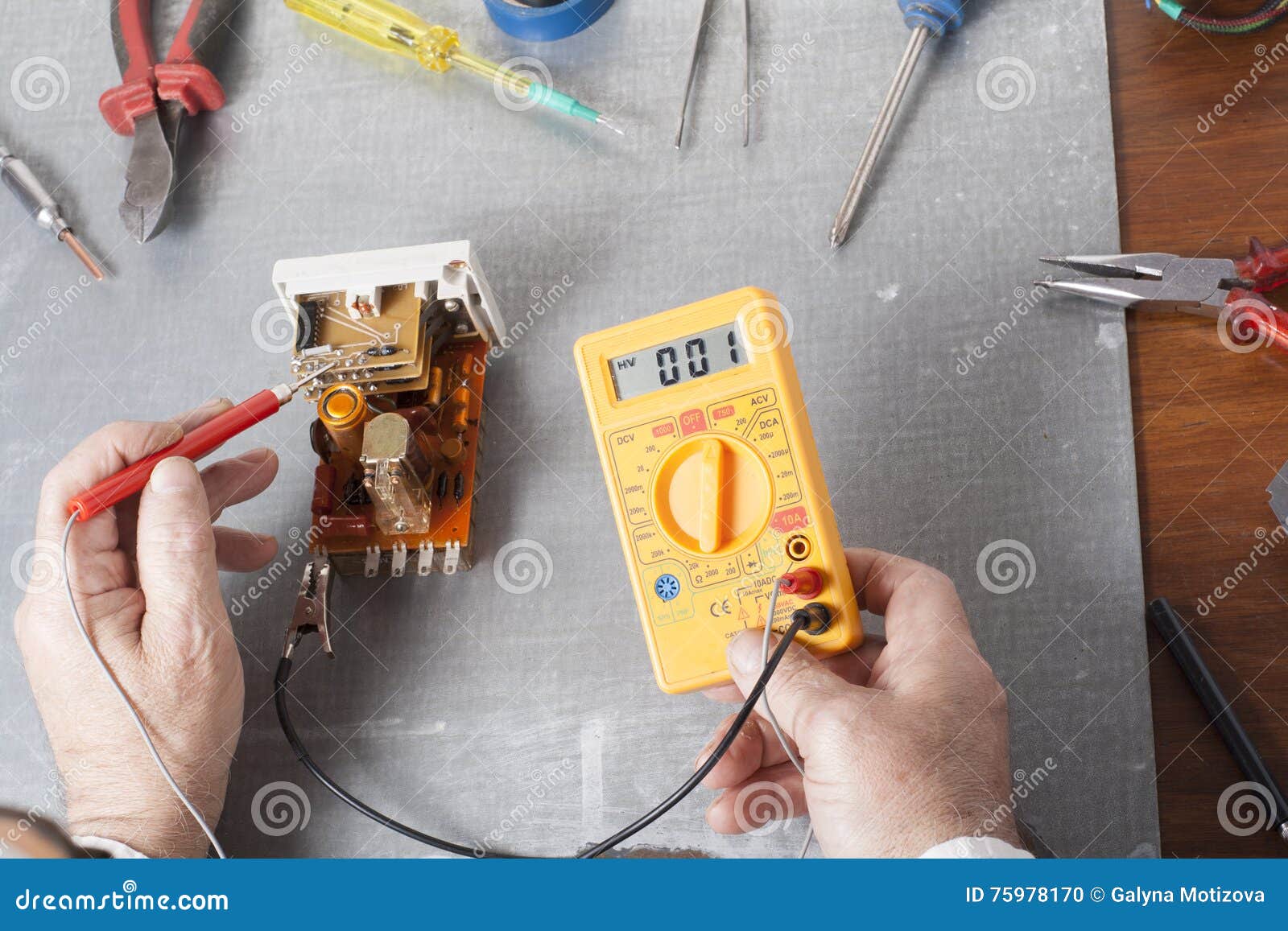 Hand of Electrician with Multimeter Probe at Electrical Switchgear ...
