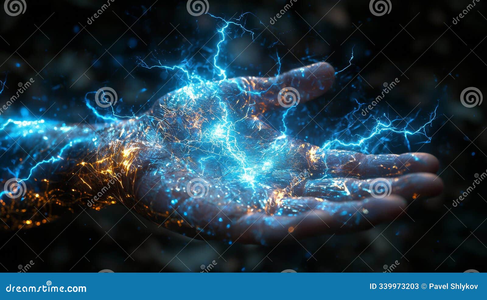 Hand by Electricity Blue Lightning. Stock Image - Image of power ...