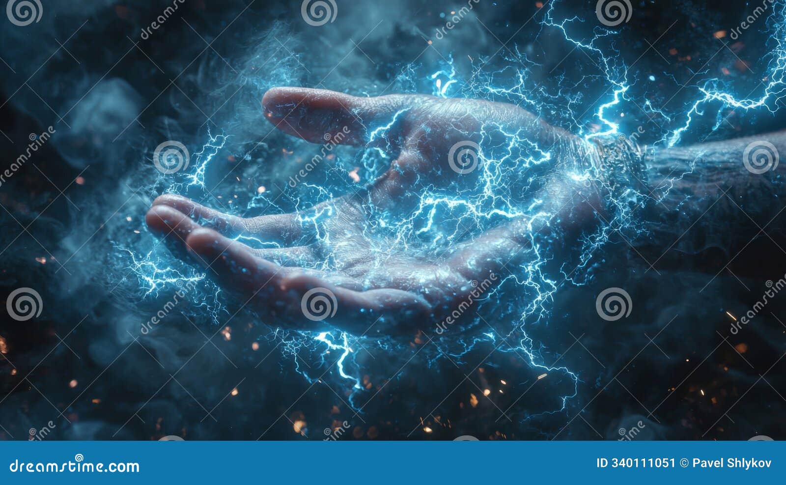 Hand by Electricity Blue Lightning. Stock Image - Image of bright ...