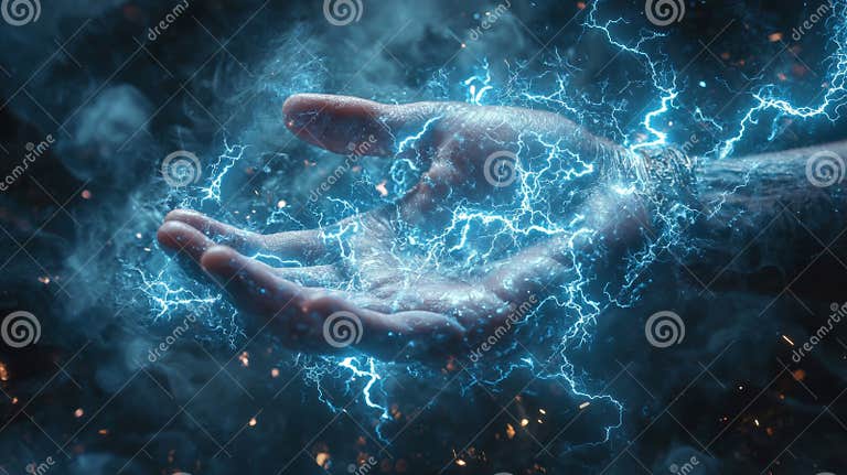 Hand by Electricity Blue Lightning. Stock Image - Image of bright ...