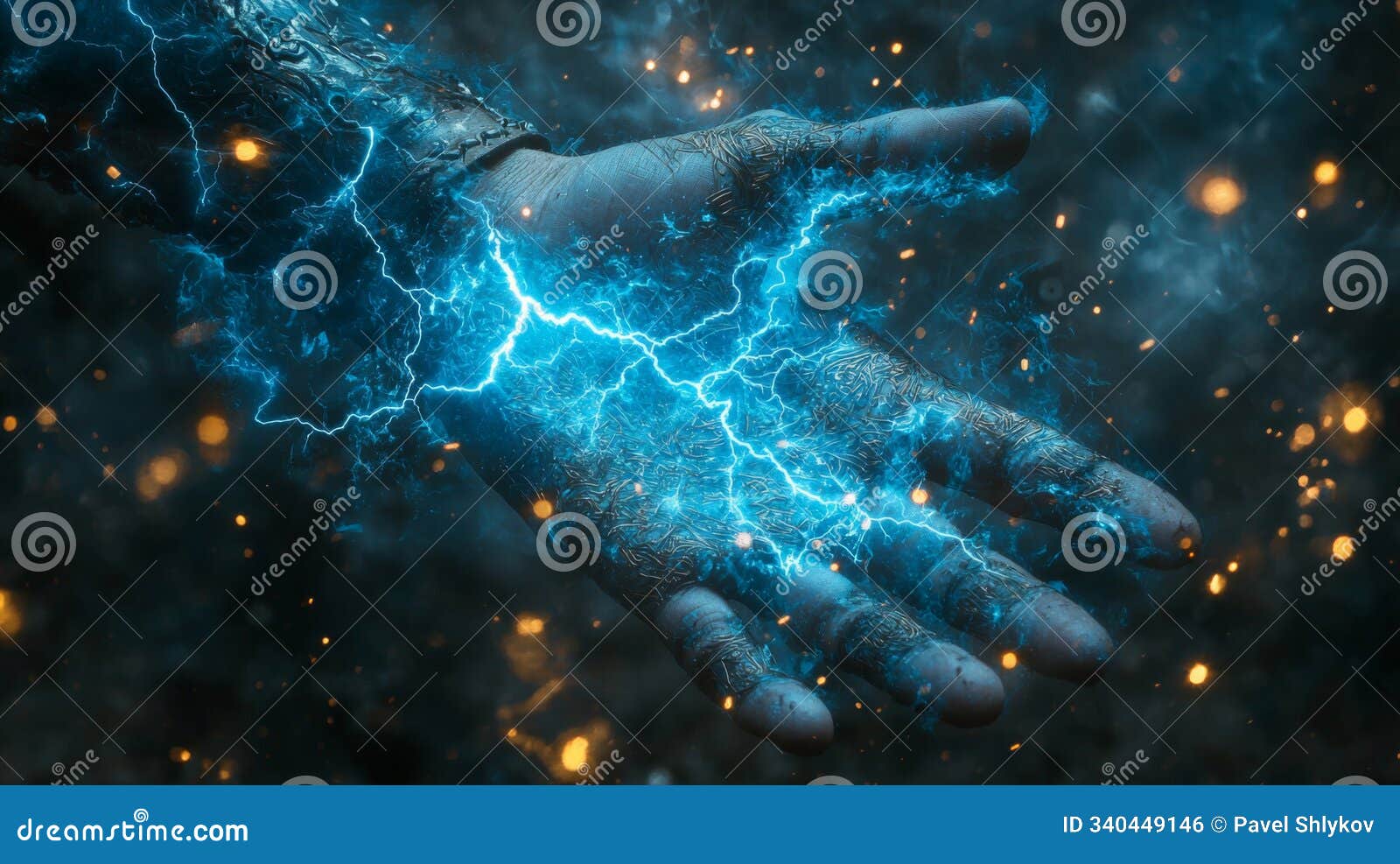 Hand by Electricity Blue Lightning. Stock Photo - Image of shock ...