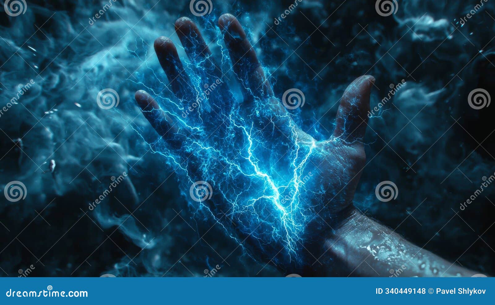 Hand by Electricity Blue Lightning. Stock Photo - Image of warning ...