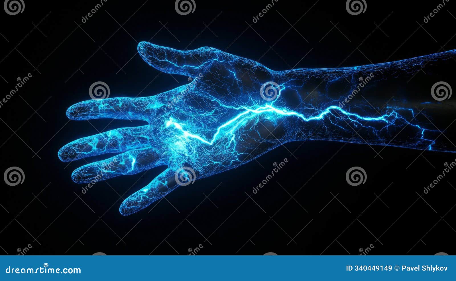 Hand by Electricity Blue Lightning. Stock Image - Image of science ...