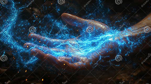 Hand by Electricity Blue Lightning. Stock Image - Image of abstract ...
