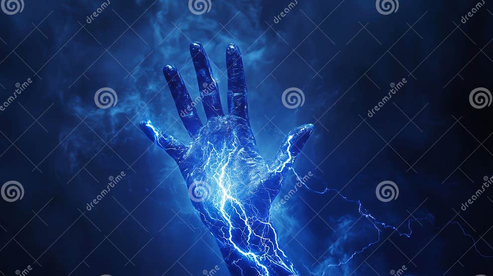 Hand by Electricity Blue Lightning. Stock Photo - Image of bright ...