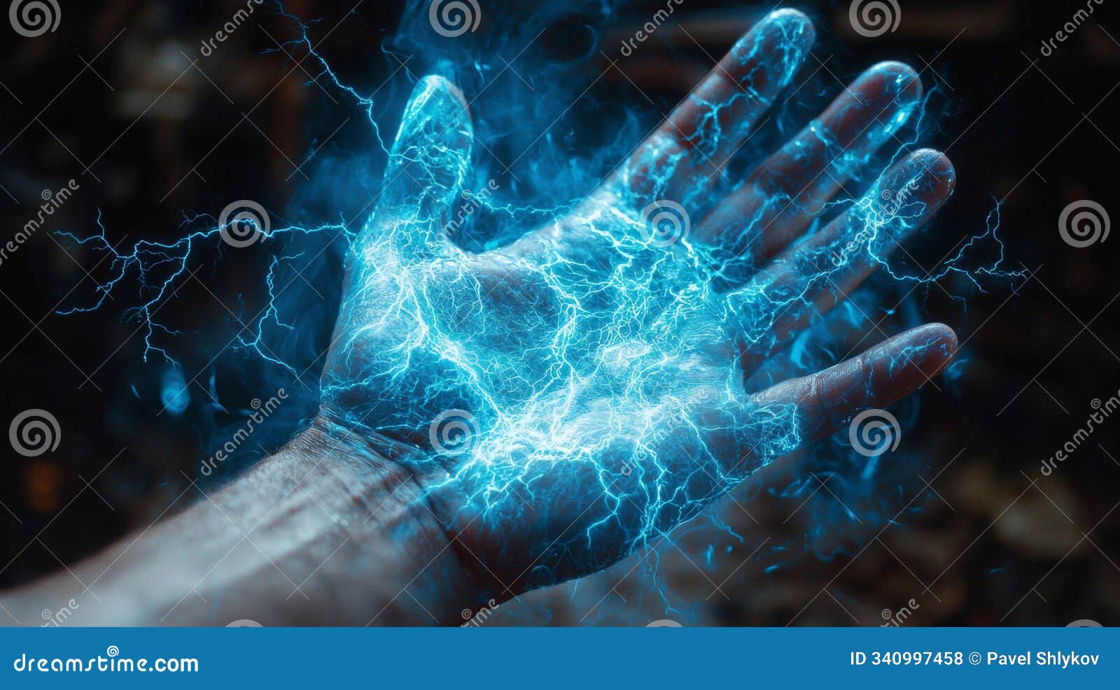 Hand by Electricity Blue Lightning. Stock Photo - Image of hand, flash ...