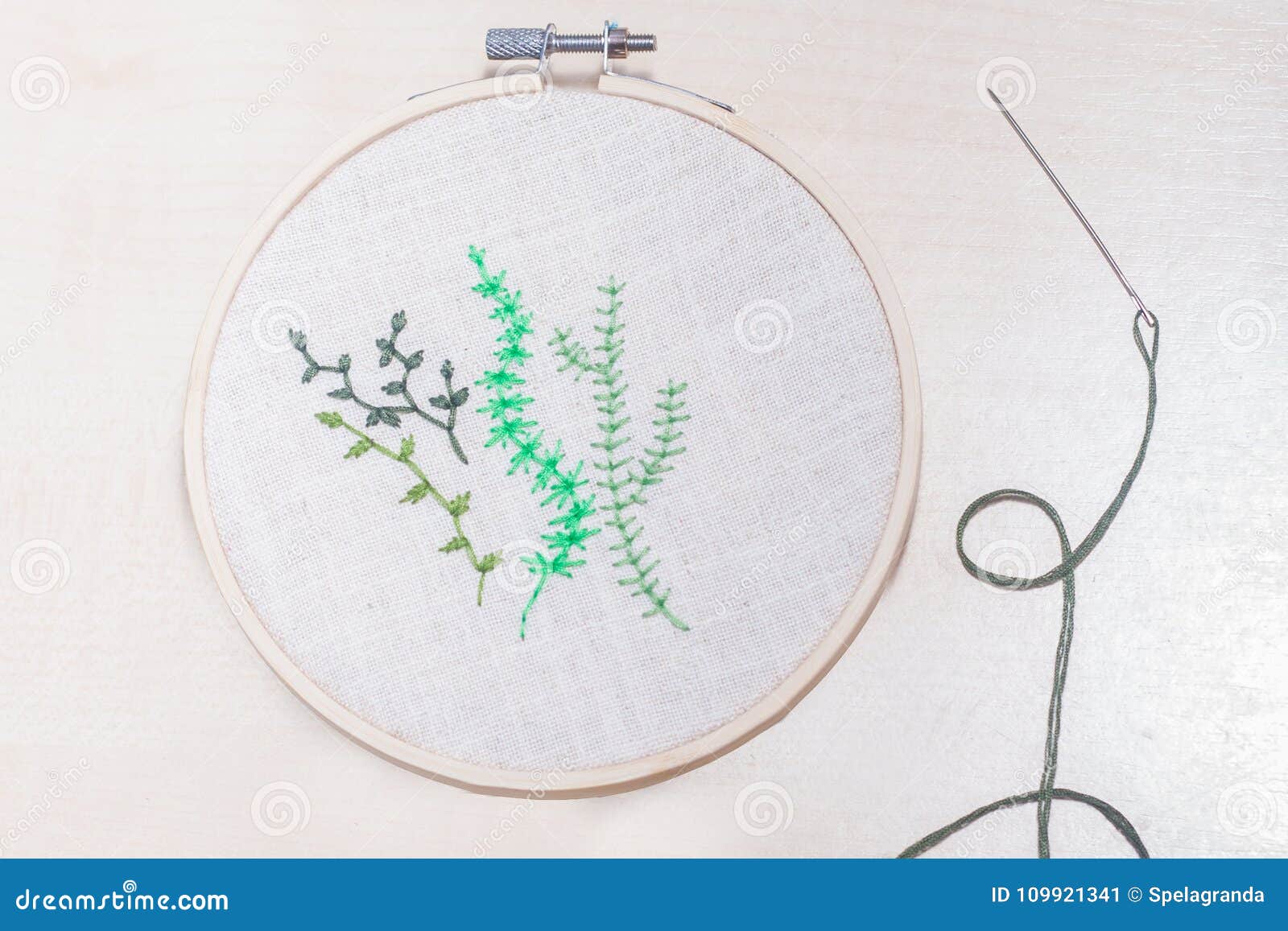 Some Hand Embroidered Green Plants Stock Image - Image of beige, flower ...