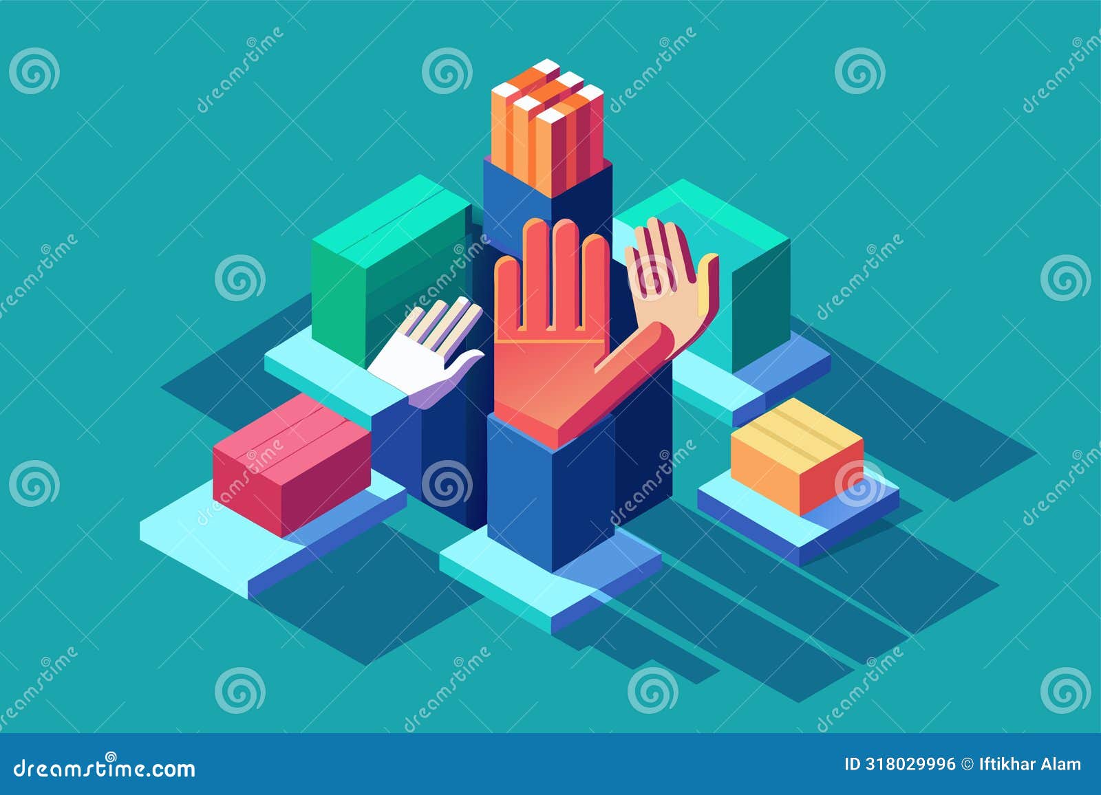 A Hand Emerges from a Stack of Building Blocks, Reaching Out Towards ...