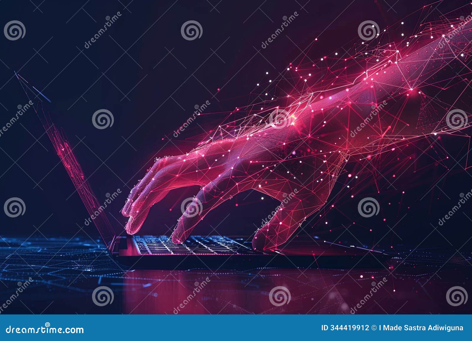 Hand Emerging from Laptop Screen in Wireframe Connection. Silent ...