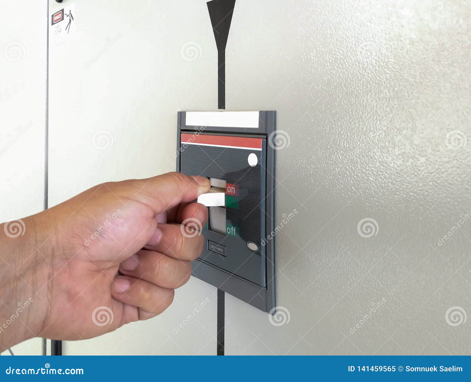 Theâ€‹ Hand of Engineer Push Button on Switch or Open Circuit Breaker ...