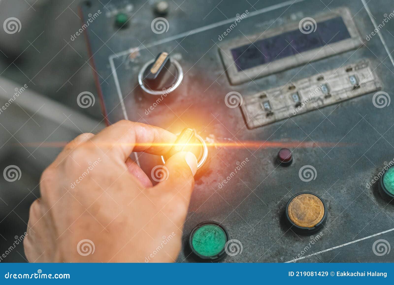 Hand of Engineer Turn the Power Button Machine Stock Image - Image of ...