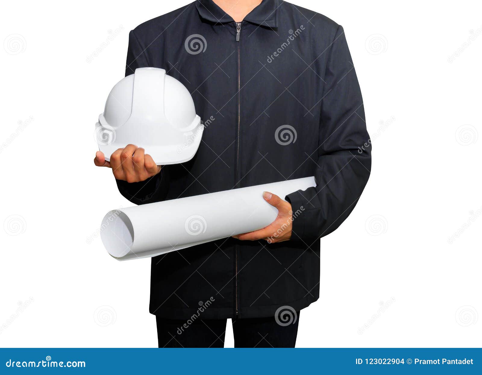 Hand of Engineering Holding Paper Plan Blueprint with White Safety ...