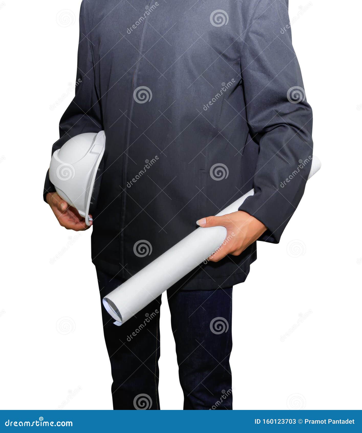 Hand of Engineering Holding Paper Plan Blueprint with White Safety ...