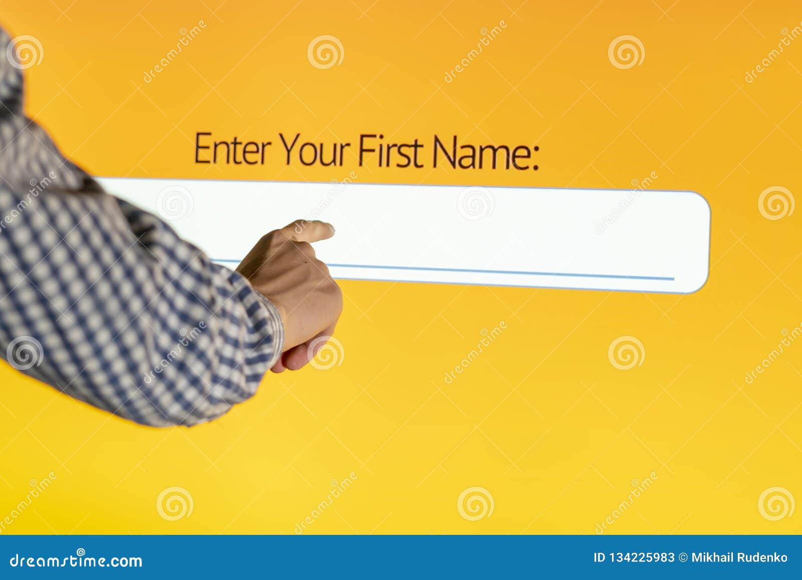 Hand Enter the Name on a Touch Panel Screen D Stock Image - Image of ...