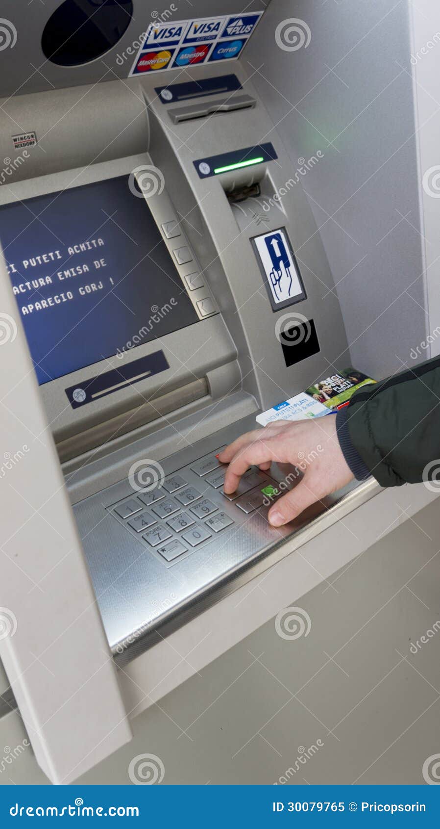 Bank atm machine editorial image. Image of hand, money - 30079765