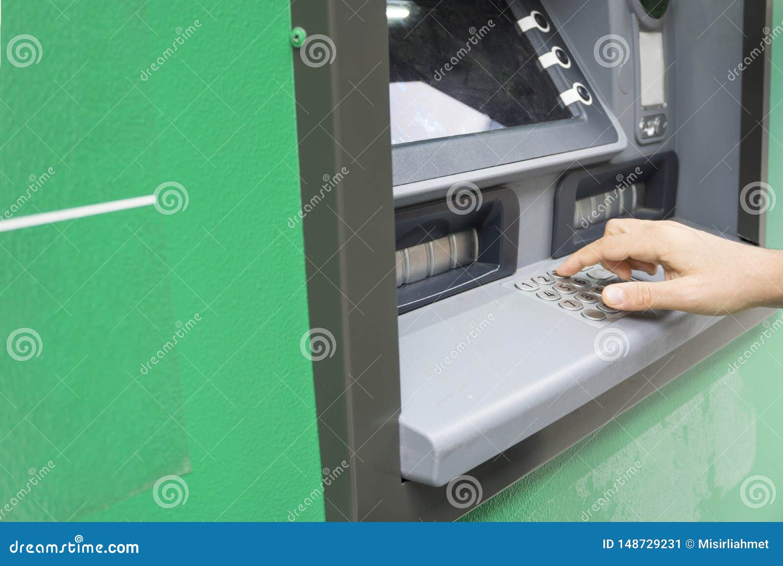 Hand Entering a Secure PIN Code at a ATM Stock Image - Image of teller ...