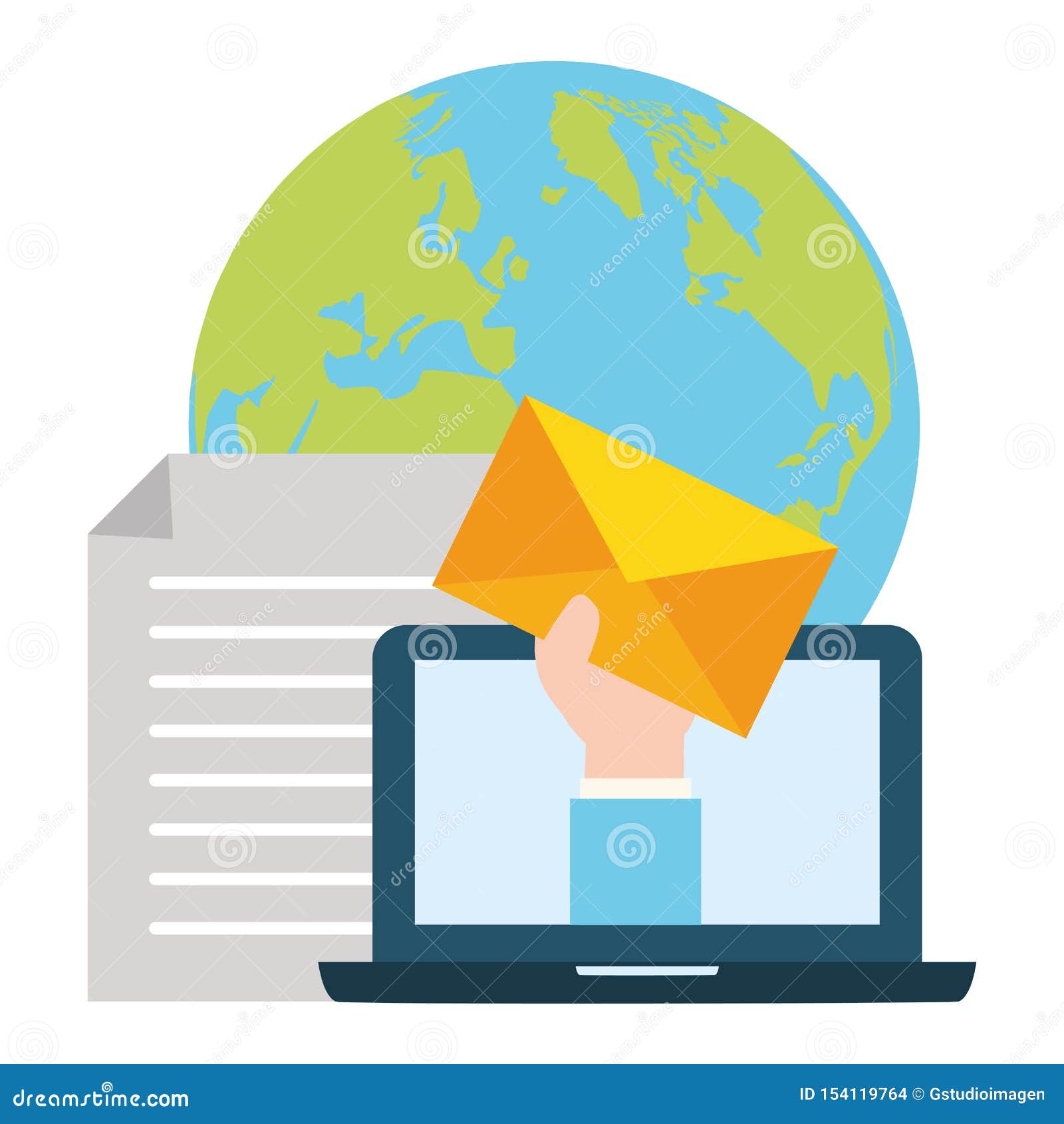 Hand with Envelope World Laptop Send Email Stock Illustration ...