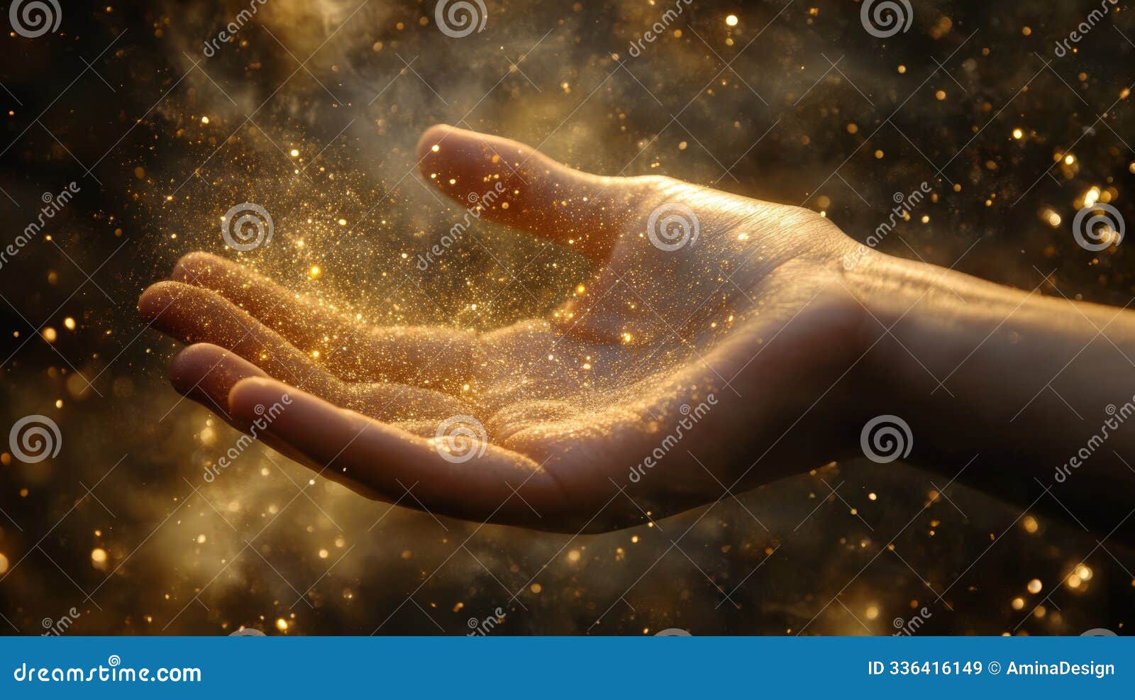 A Hand Enveloped by an Enchanting Aura of Magical Light and Sparkling ...