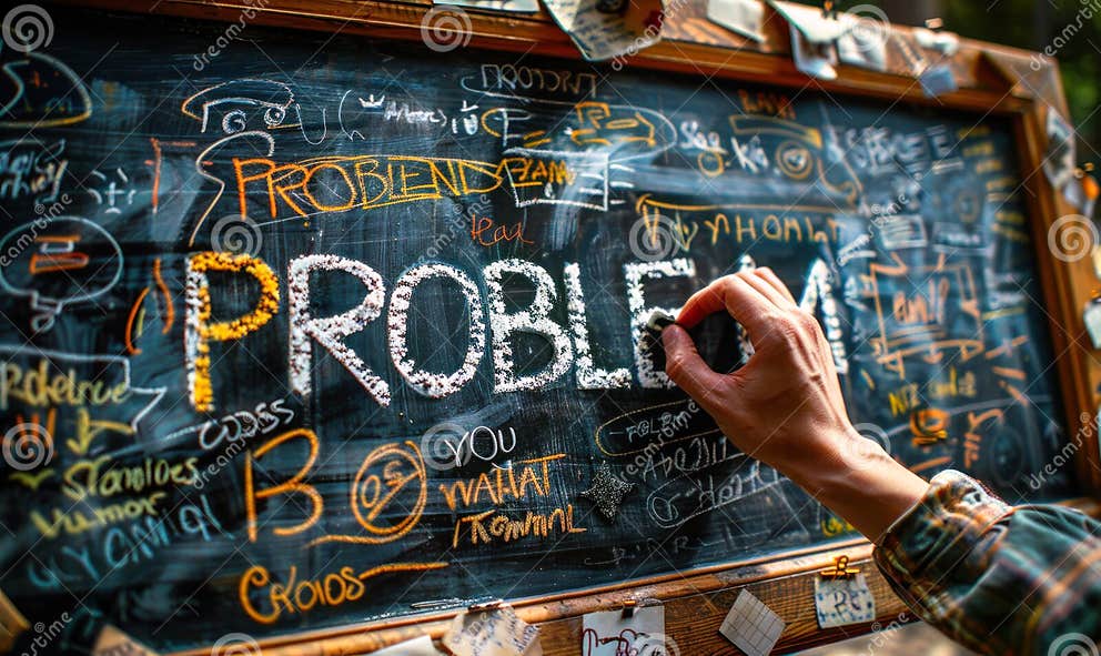 Hand Erasing the Word PROBLEM Written in White Chalk on a Blackboard ...