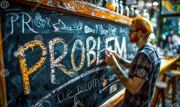 Hand Erasing the Word PROBLEM Written in White Chalk on a Blackboard ...
