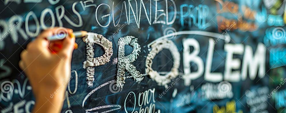 Hand Erasing the Word PROBLEM Written in White Chalk on a Blackboard ...