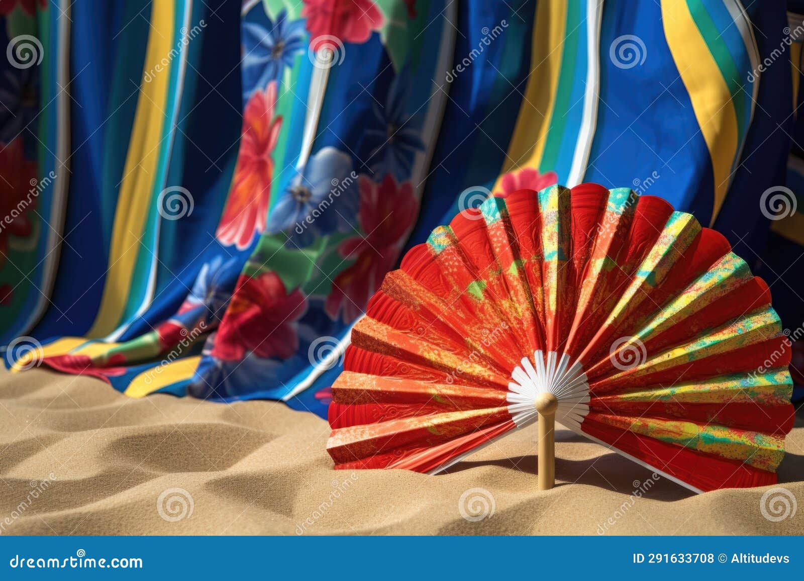 Hand Fan with a Beach Umbrella and Flip-flops in the Background Stock ...