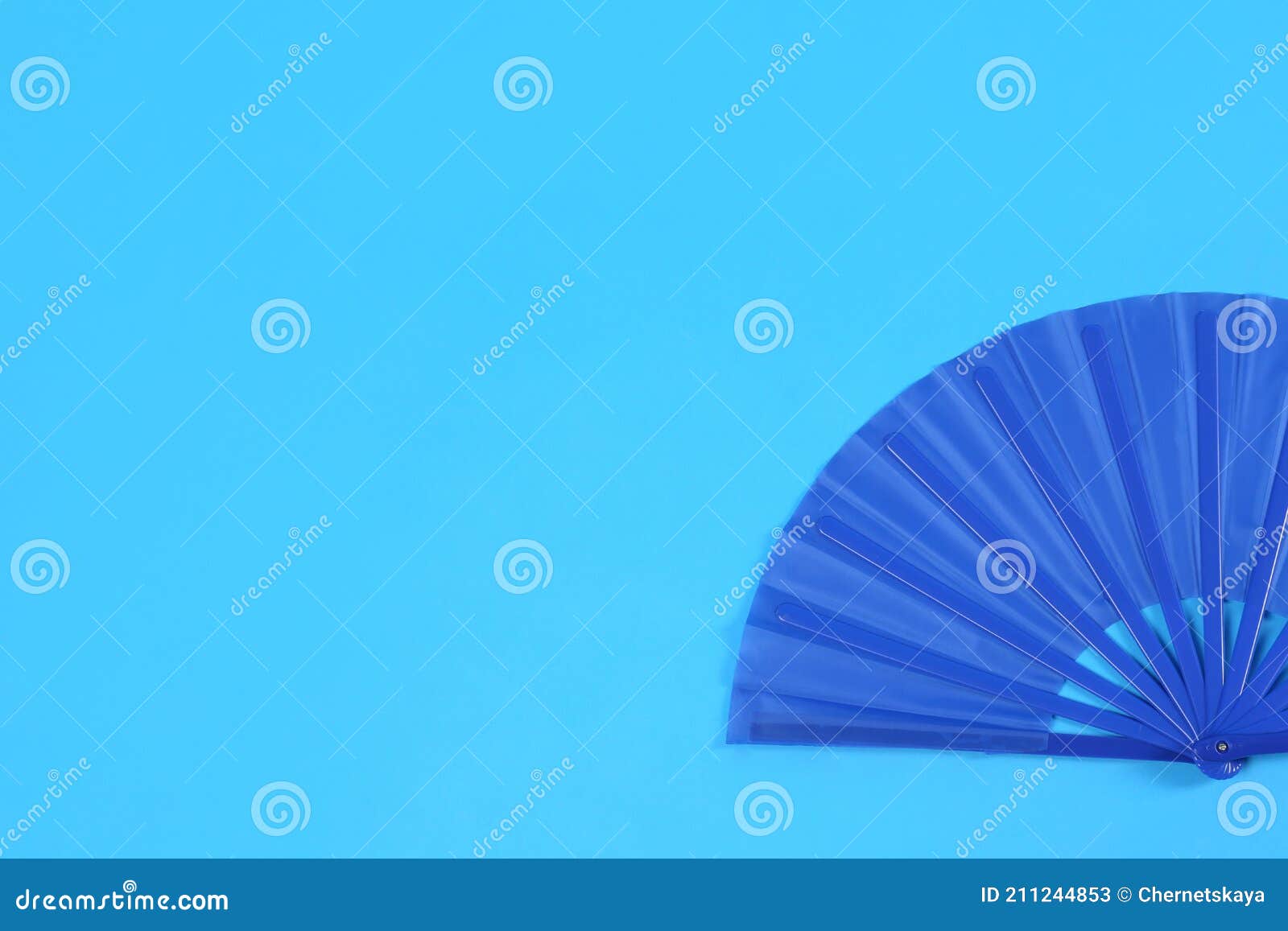 Hand Fan on Light Blue Background, Top View. Space for Text Stock Image ...