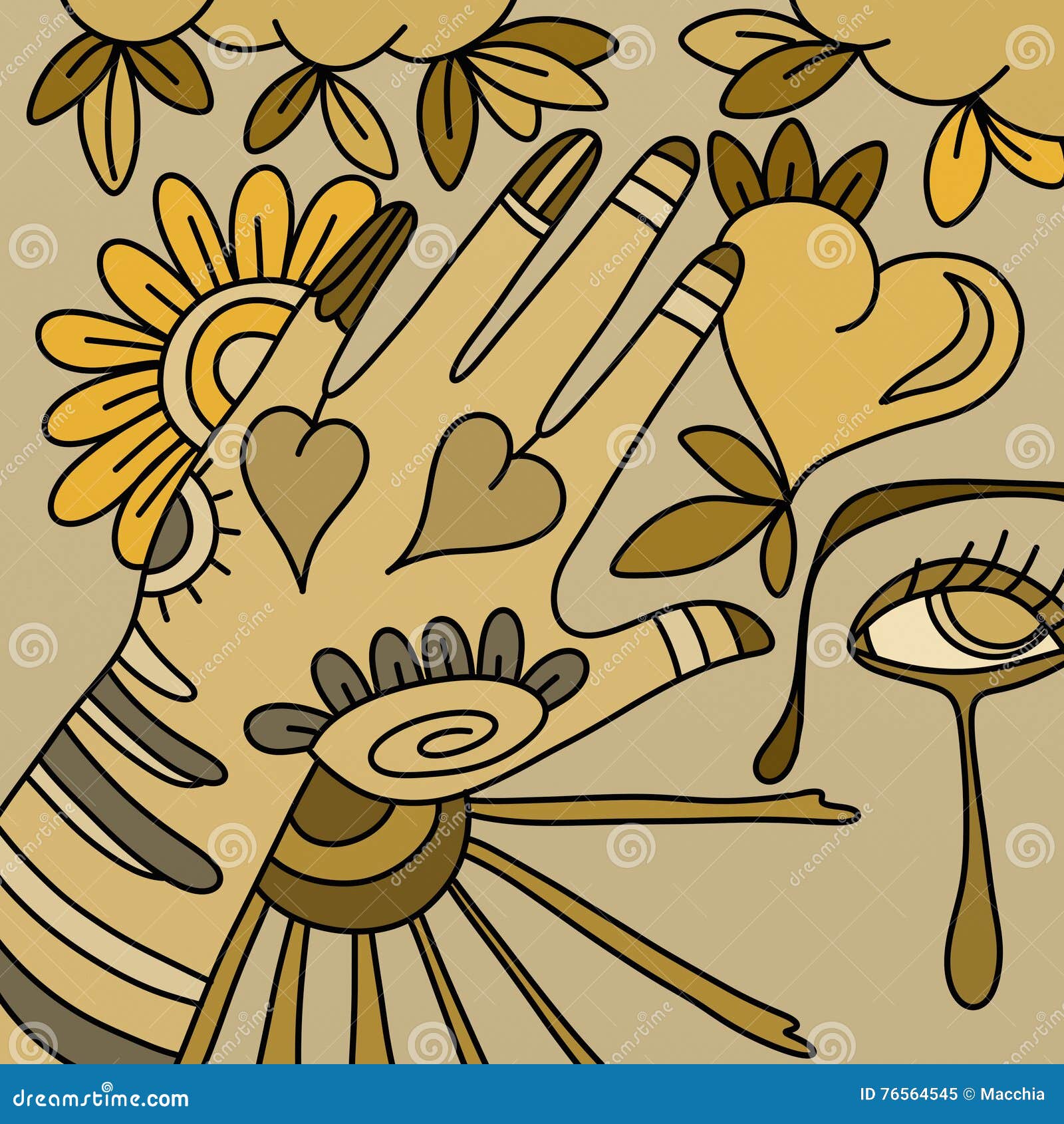 Hand and fantasy symbols stock illustration. Illustration of flower ...