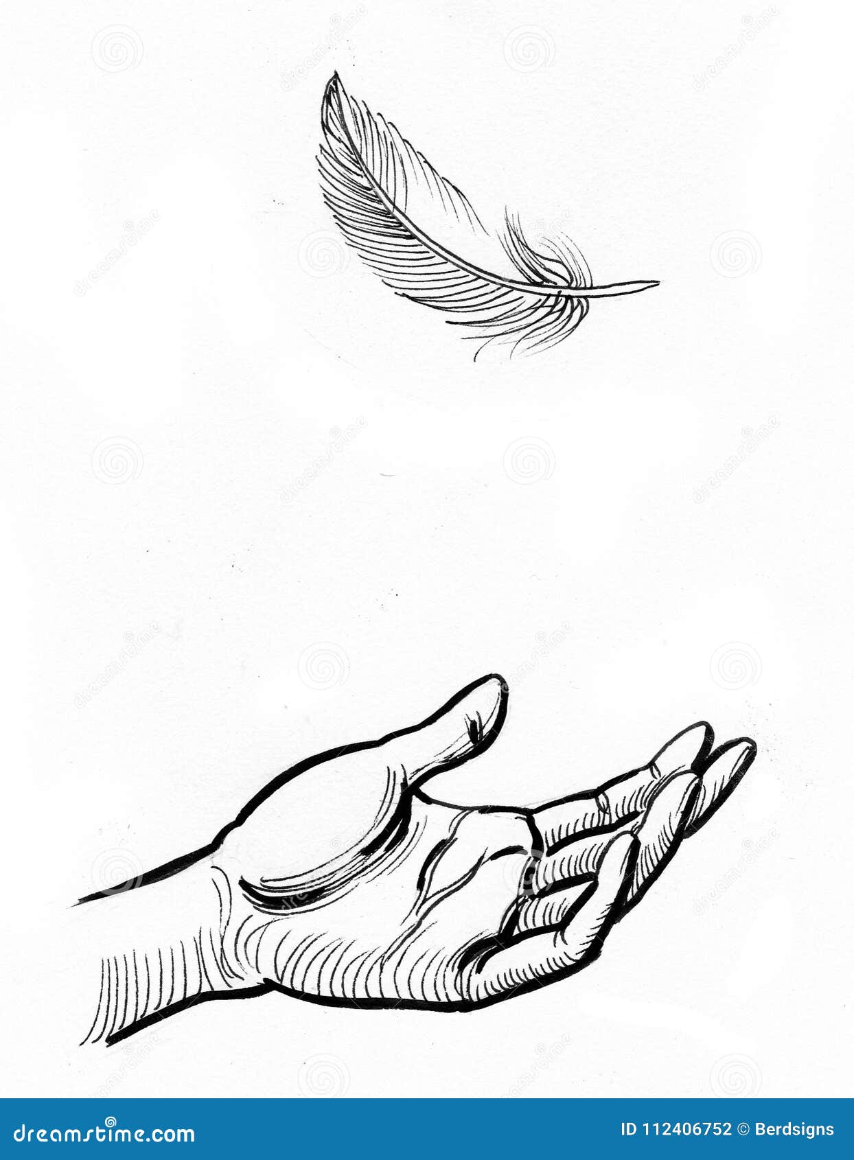 Hand and feather stock illustration. Illustration of artwork - 112406752