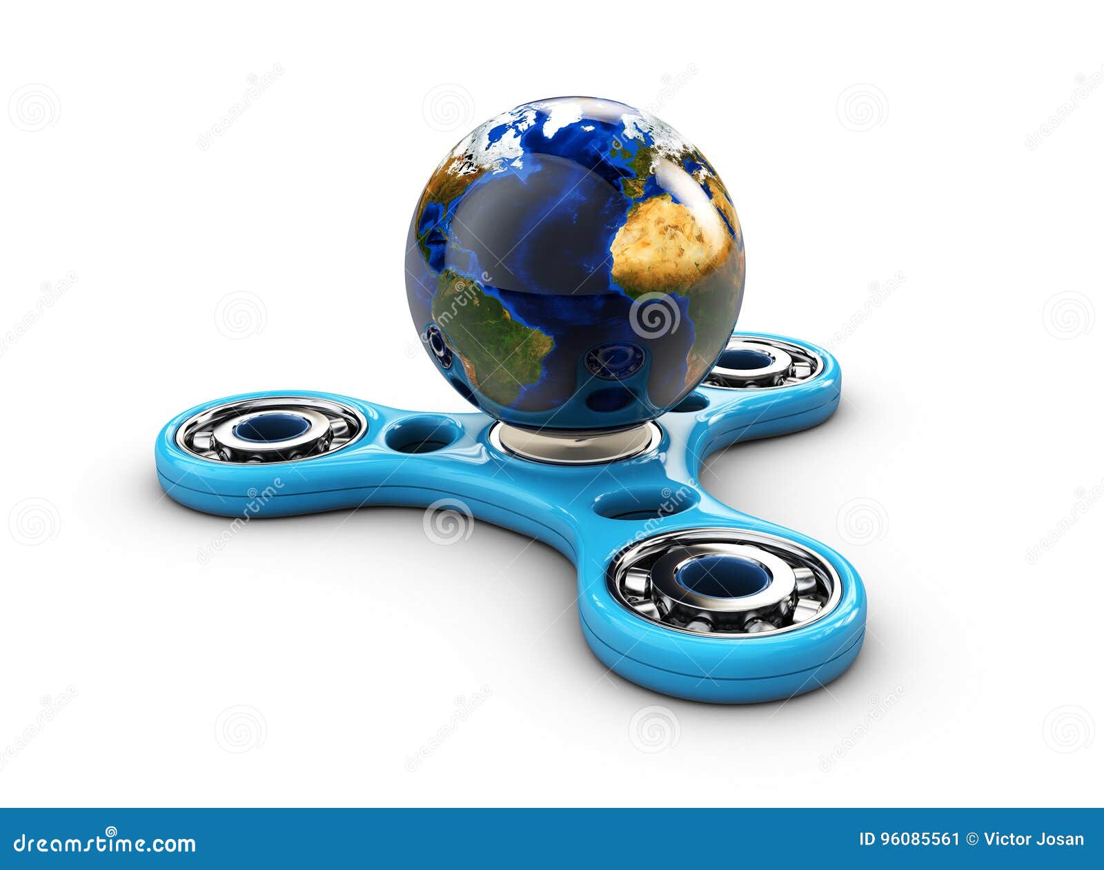 Hand Fidget Spinner Toy with Earth, 3d Illustration Stock Illustration ...