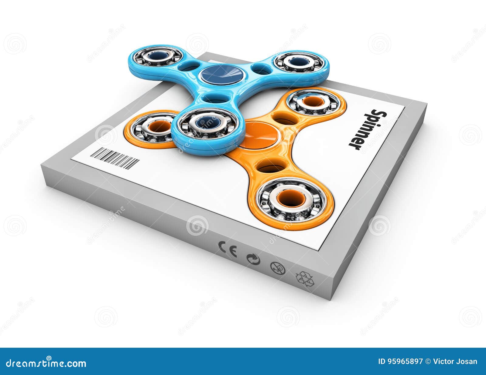 Hand Fidget Spinners Toy in the Box, 3d Illustration Stock Illustration ...