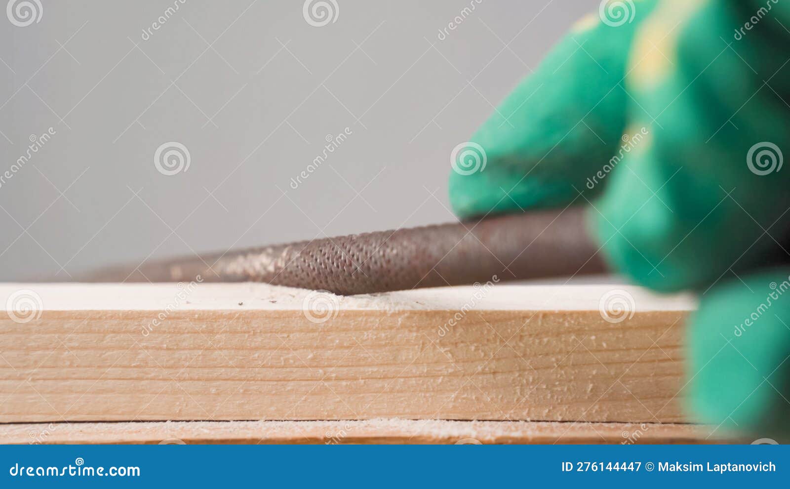 Hand with File Makes a Cut in the Tree. Carpentry Work Stock Image ...