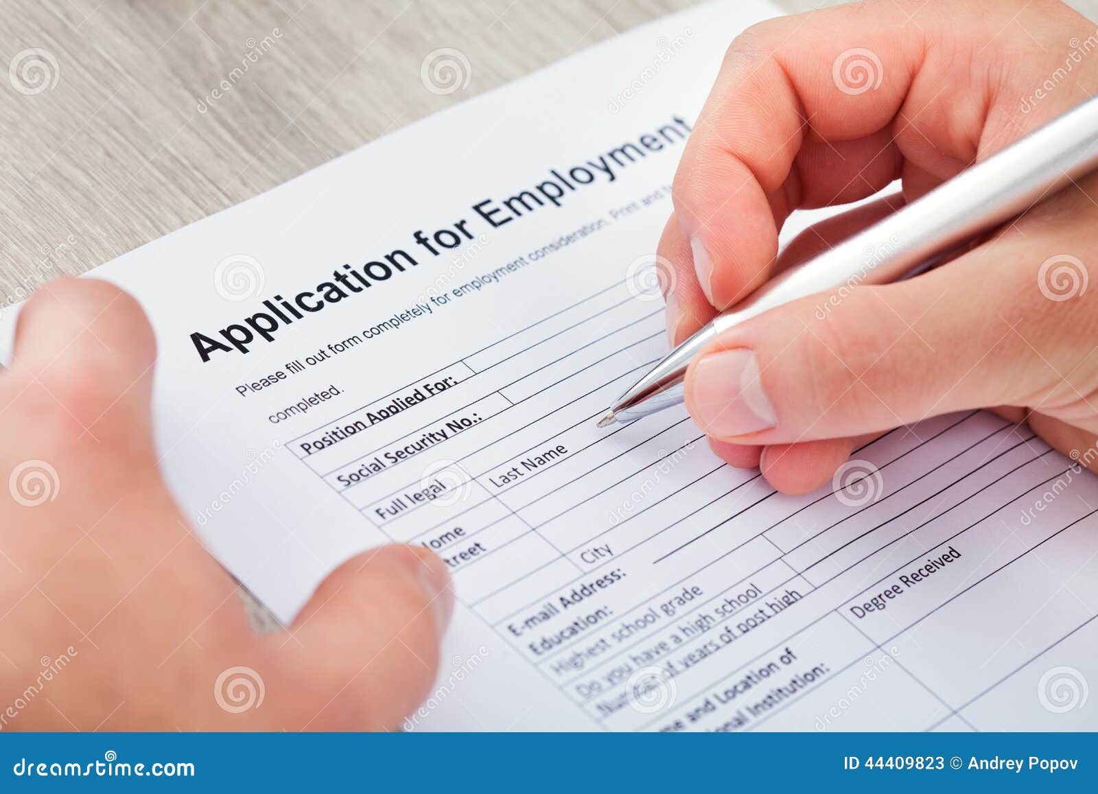 Hand Filling Application for Employment Stock Image - Image of hire ...