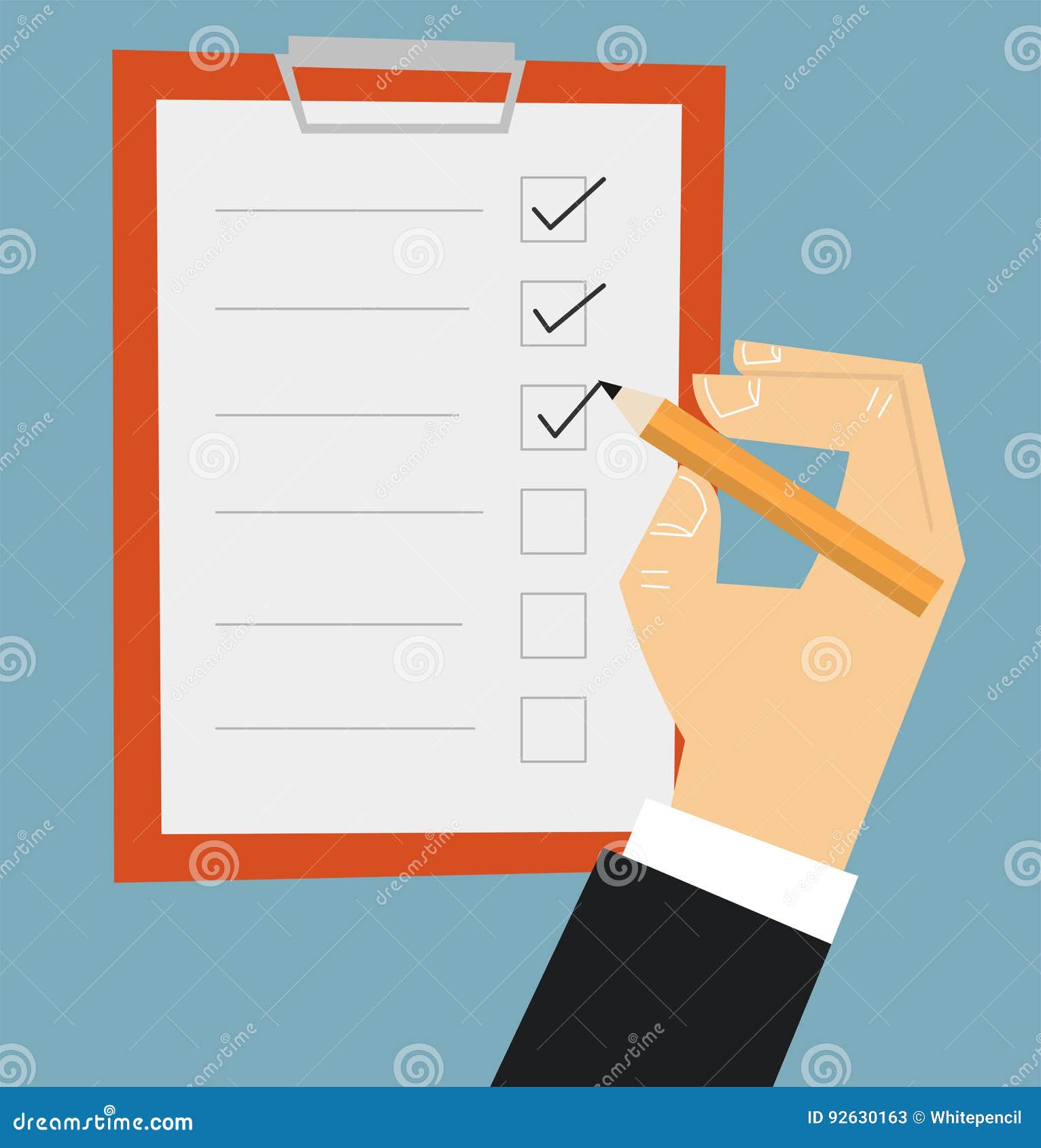Hand Filling Checklist on Clipboard Stock Vector - Illustration of ...