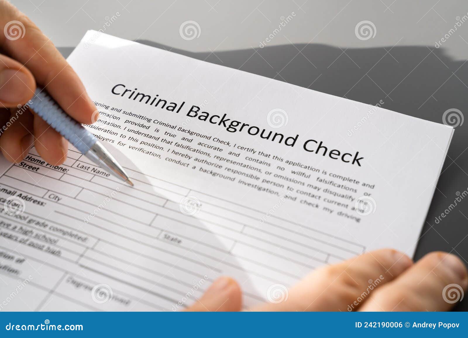 Hand Filling Criminal Background Check Application Stock Photo - Image ...