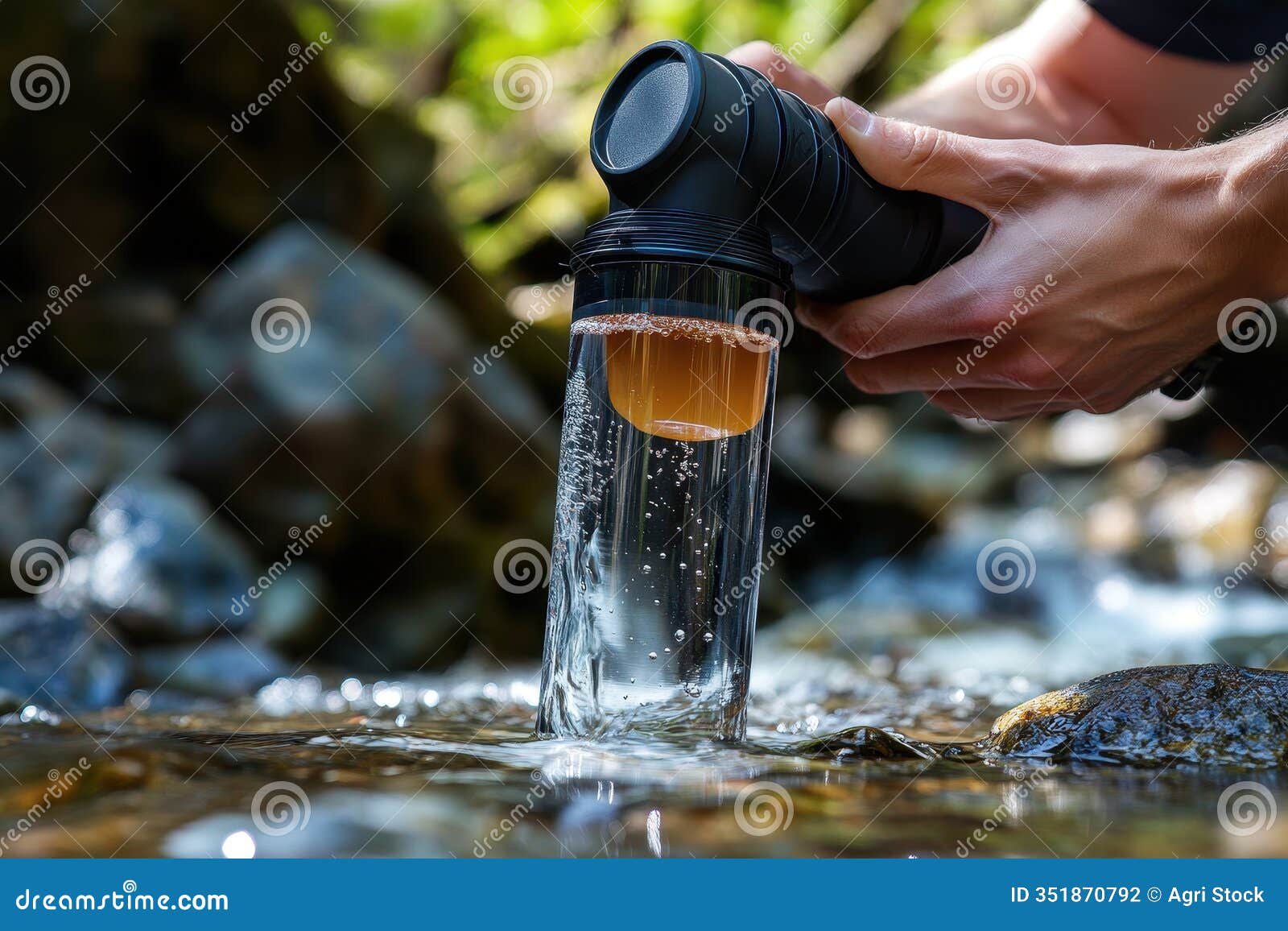 Hand Filling Water Filter with Stream Water Stock Illustration ...