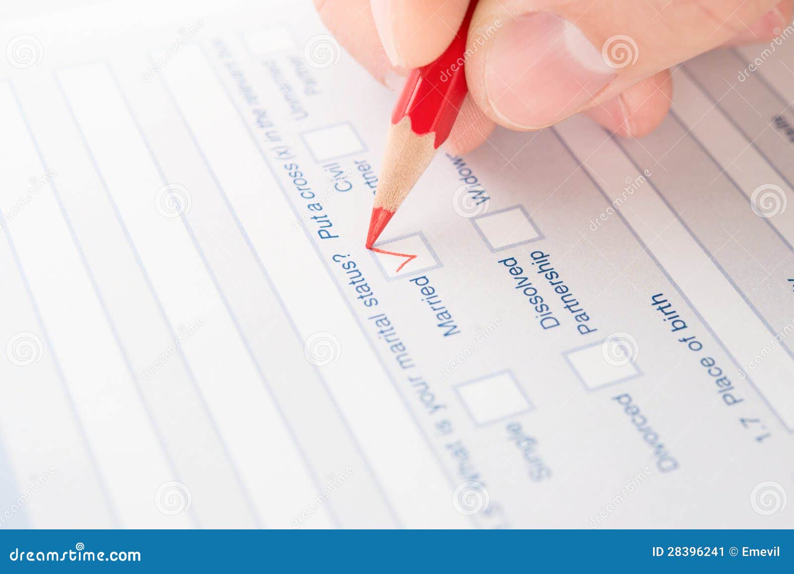 Hand Fills Questionnaire a Red Pencil Stock Image - Image of checklist ...