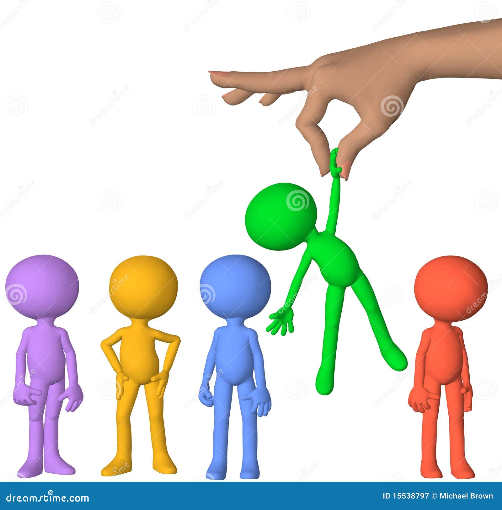 Hand Finds Chooses 3D Person from a Line of Peopl Stock Illustration ...