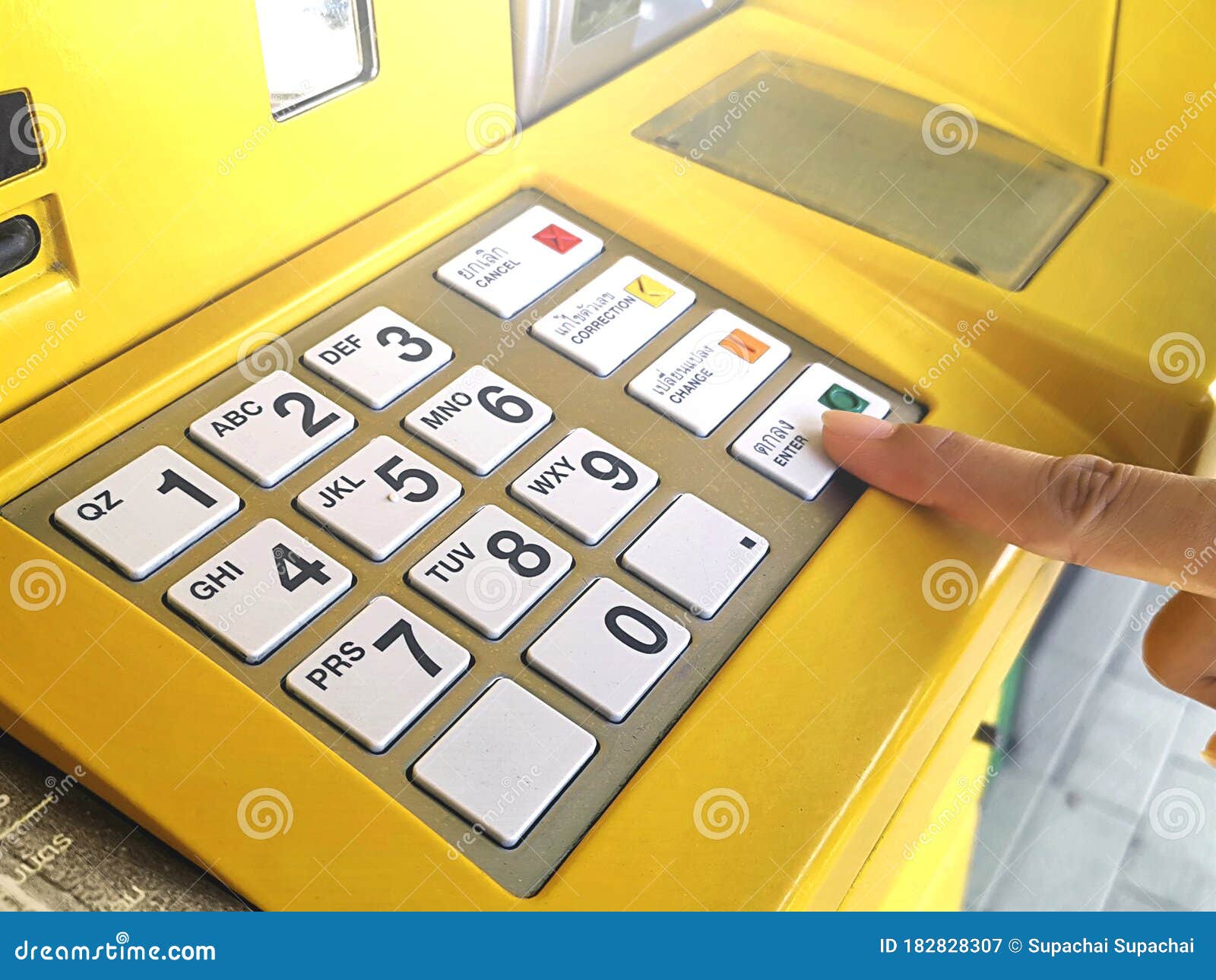 Hand Finger Entering on Pin Pad of ATM Pass Code Business Finance ...