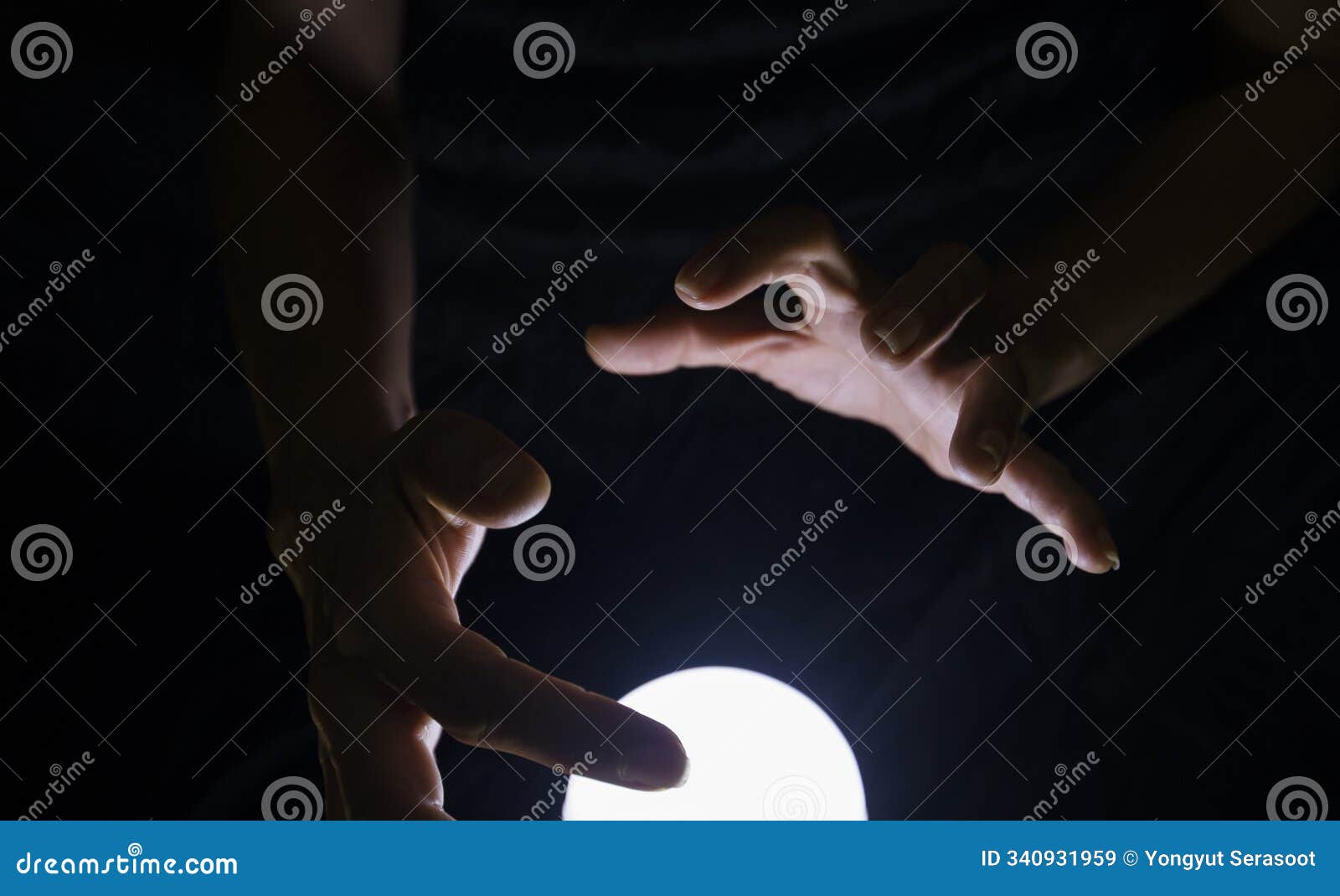 Hand and Finger Gestures Show Magic on Black Background with Light and ...